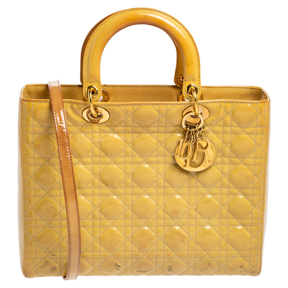Dior | Bags | Dior Yellow Cannage Patent Leather Large Lady Tote | Poshmark